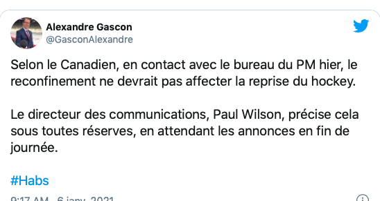 Hockey30 | Paul Wilson confirme que le CONFINEMENT et le COUVRE-FEU...